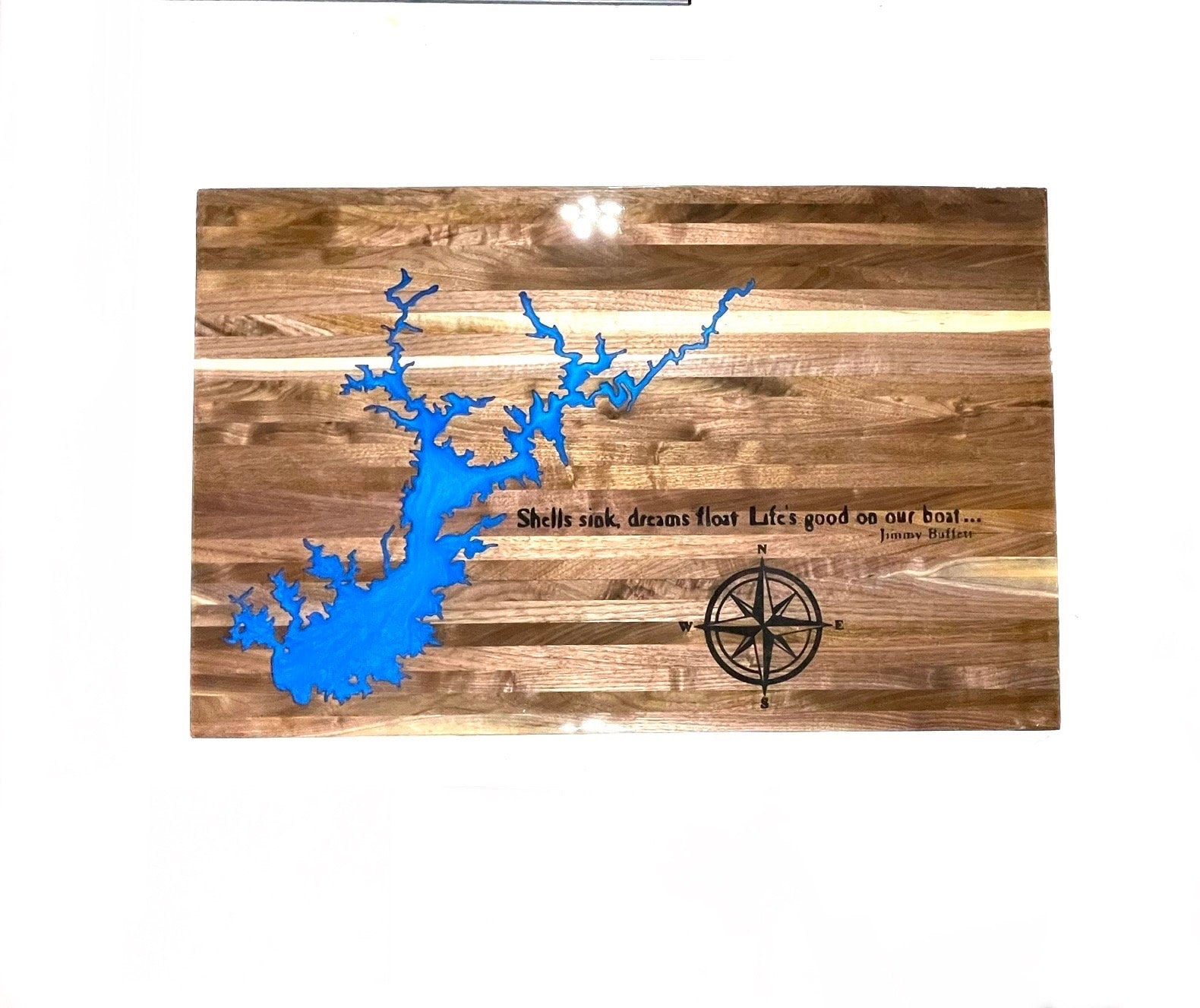 Walnut Boat Table with Custom Lake Inlay – Michigan Boat Tables